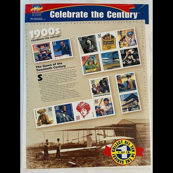 Other | Vintage Celebrate The Century Us Postage Stamps 190s Sheet ...